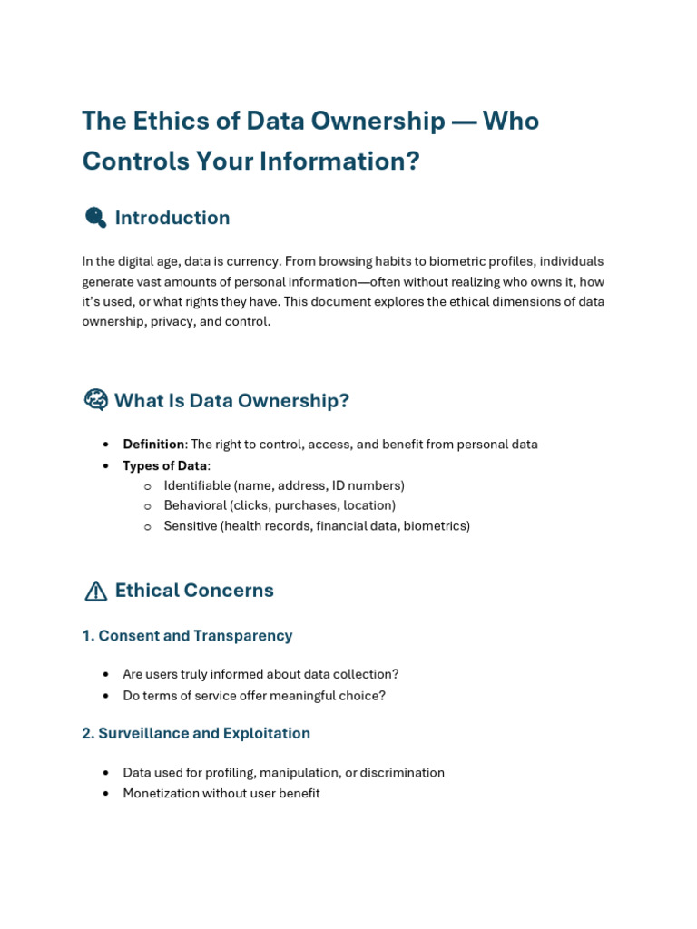 Data Ownership and Ethical Control | PDF | Privacy | Crime Prevention