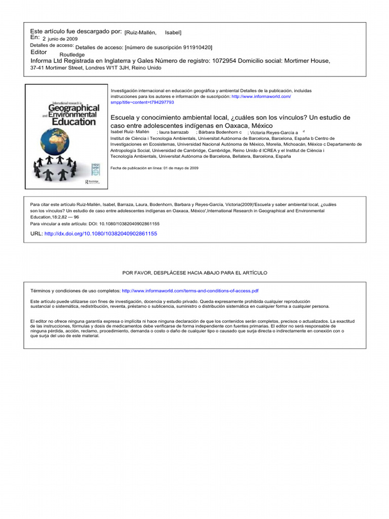 School and Local Environmental Knowledge | PDF | Mínimos cuadrados ordinarios | Entorno natural