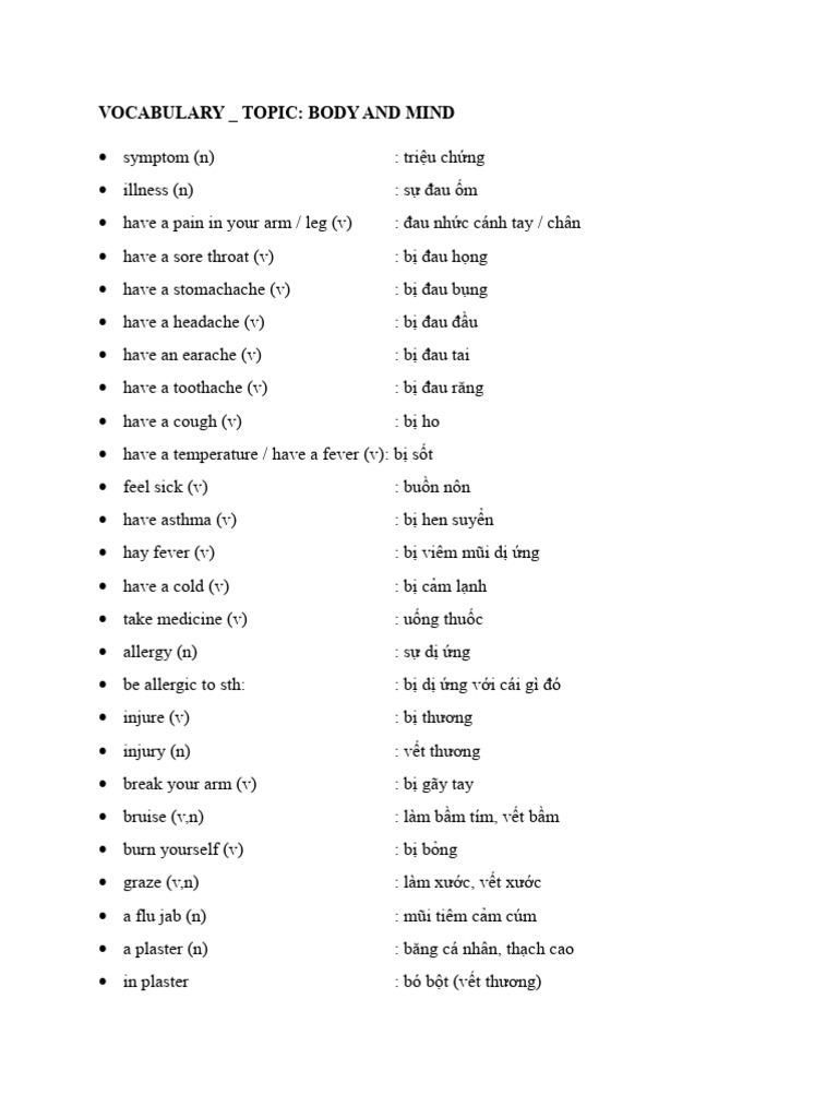 Vocab - Body and Mind | PDF