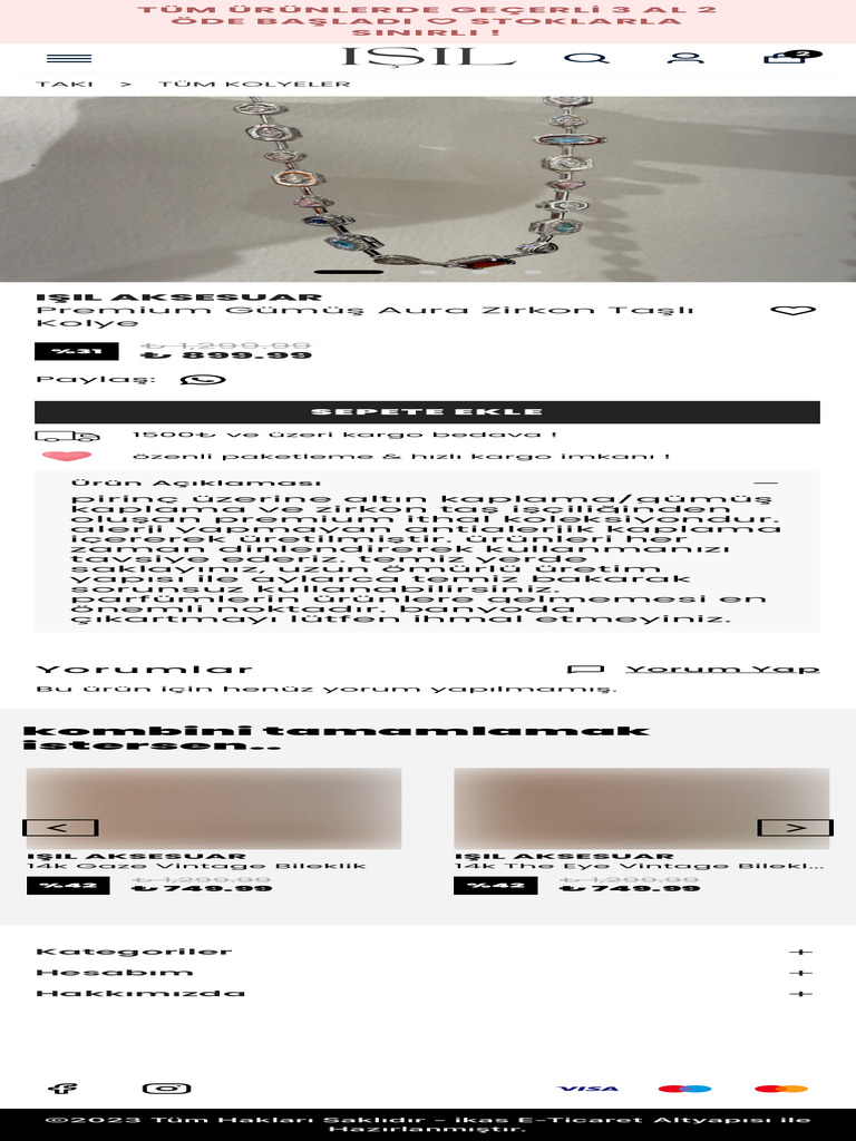 Premium Gümüş Aura Zirkon Taşlı Kolye | PDF