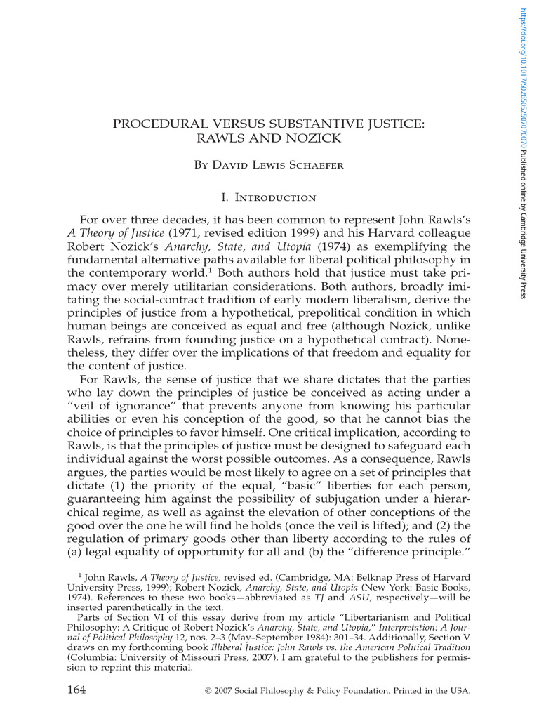 Procedural Versus Substantive Justice Rawls and Nozick | PDF | Justice ...