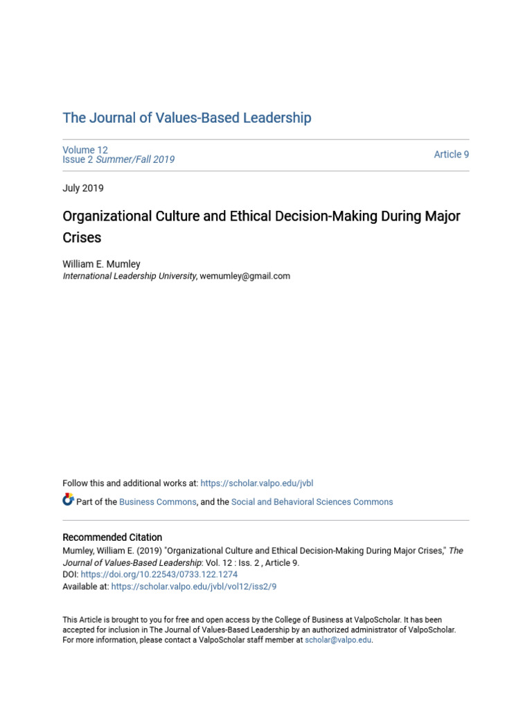 Organizational Culture During Crises | PDF | Value (Ethics ...