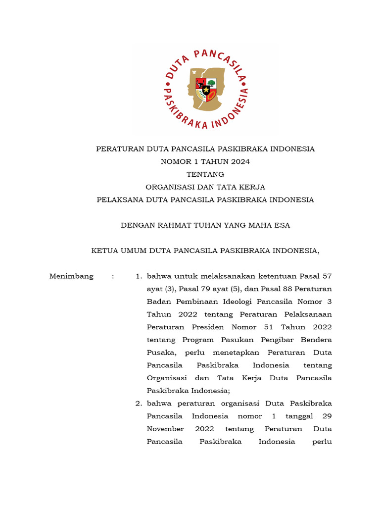 Peraturan DPPI No 1 Tahun 2024 Tentang OTK Pelaksana DPPI | PDF