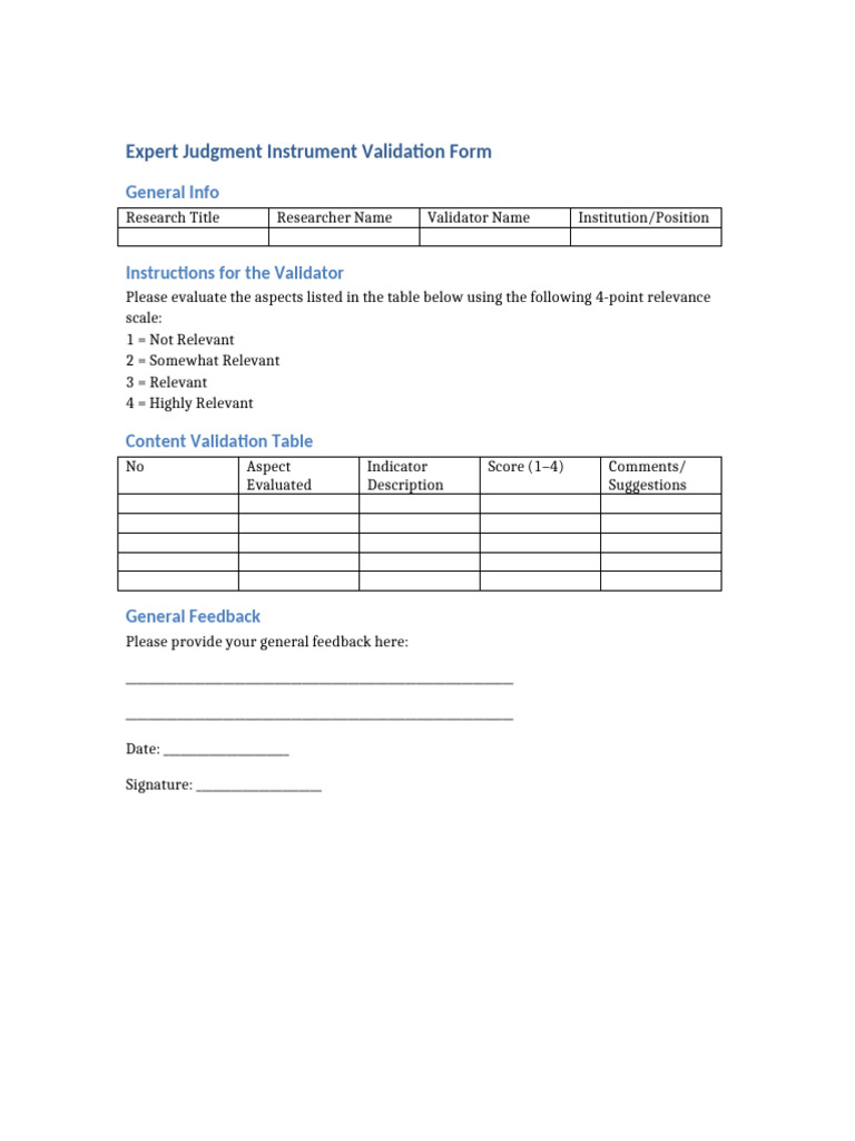 Expert Judgment Instrument Validation Form | PDF