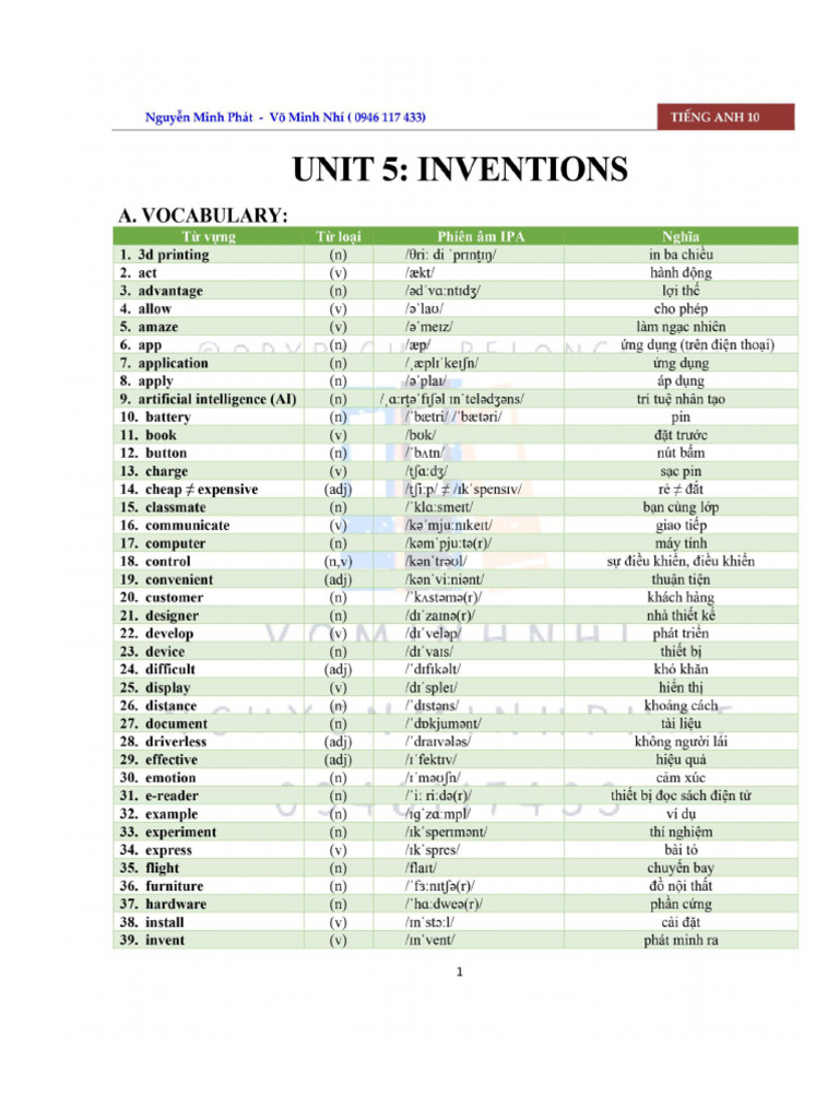 English 10-Unit 5- Global Success | PDF