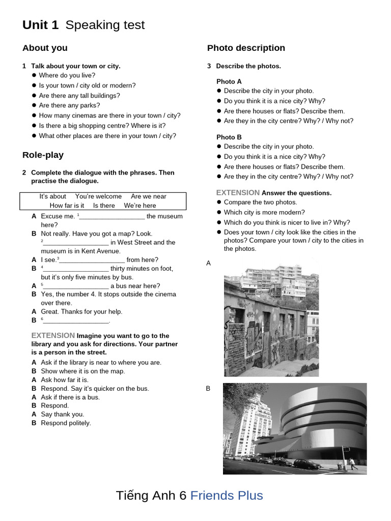 Unit 1 Speaking Test Guide | PDF