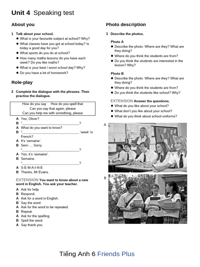 Speaking Test: School and Learning | PDF