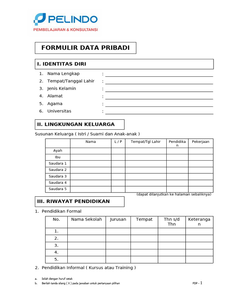 Formulir Data Pribadi Lengkap | PDF