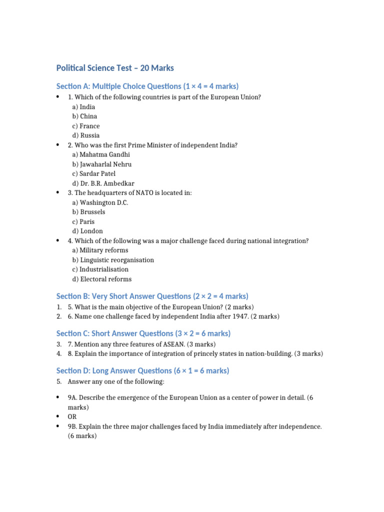 Political Science Test Overview | PDF