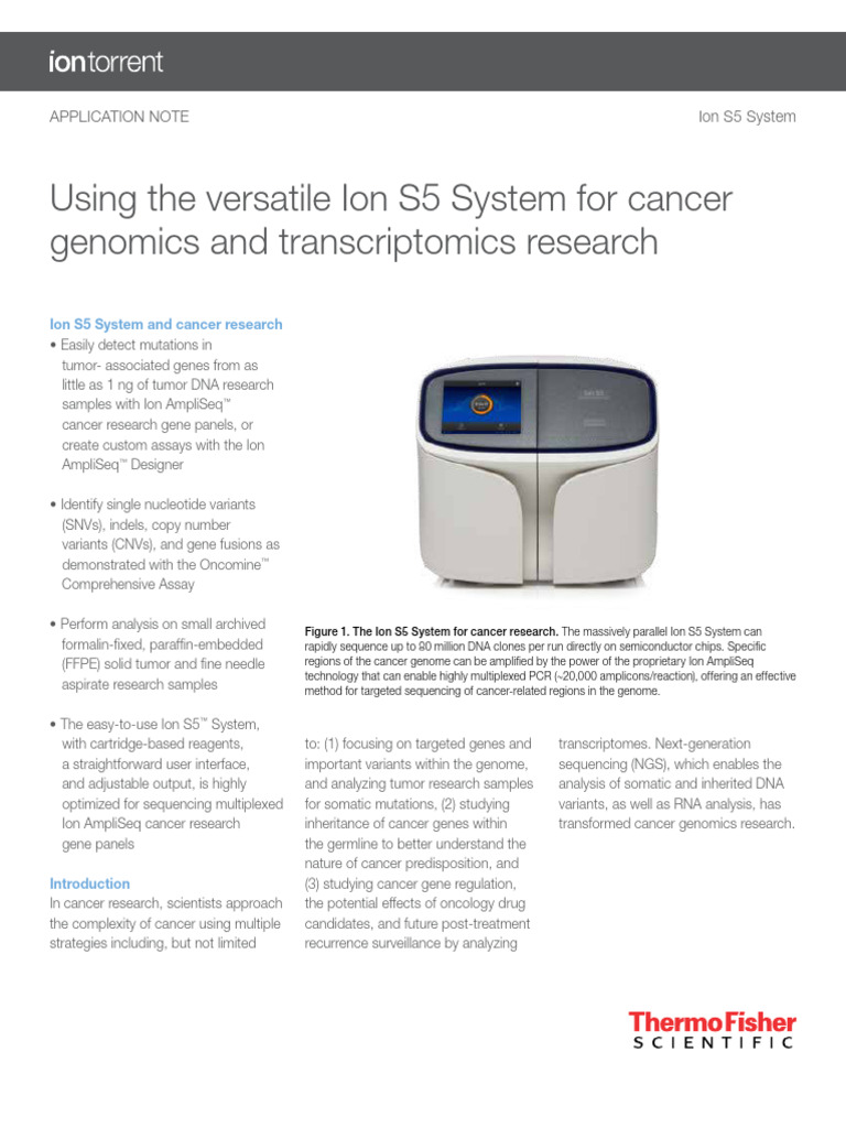 Ion S5 System for Cancer Genomics | PDF | Dna Sequencing | Polymerase ...