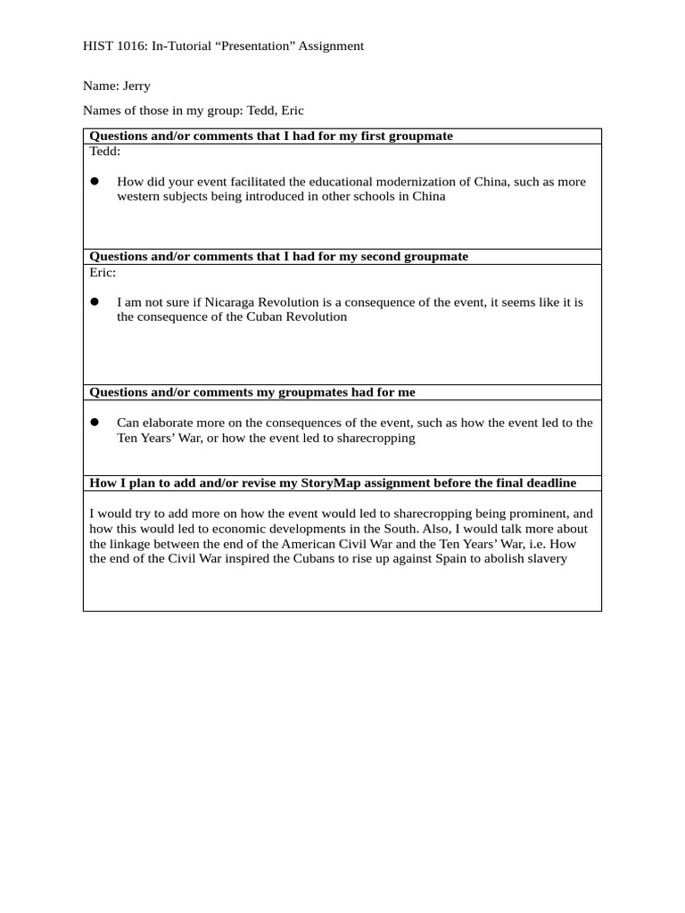 HIST 1016 - in Tutorial Presentation | PDF