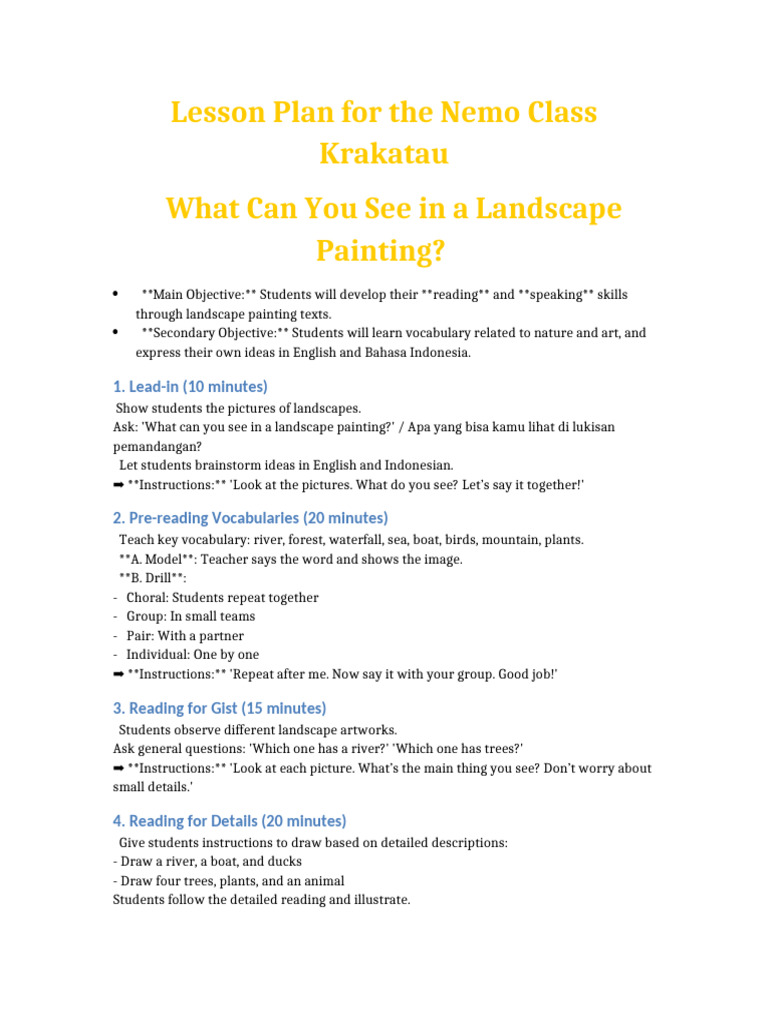 Lesson Plan for the Nemo Class Krakatau (July 31, 2025) | PDF