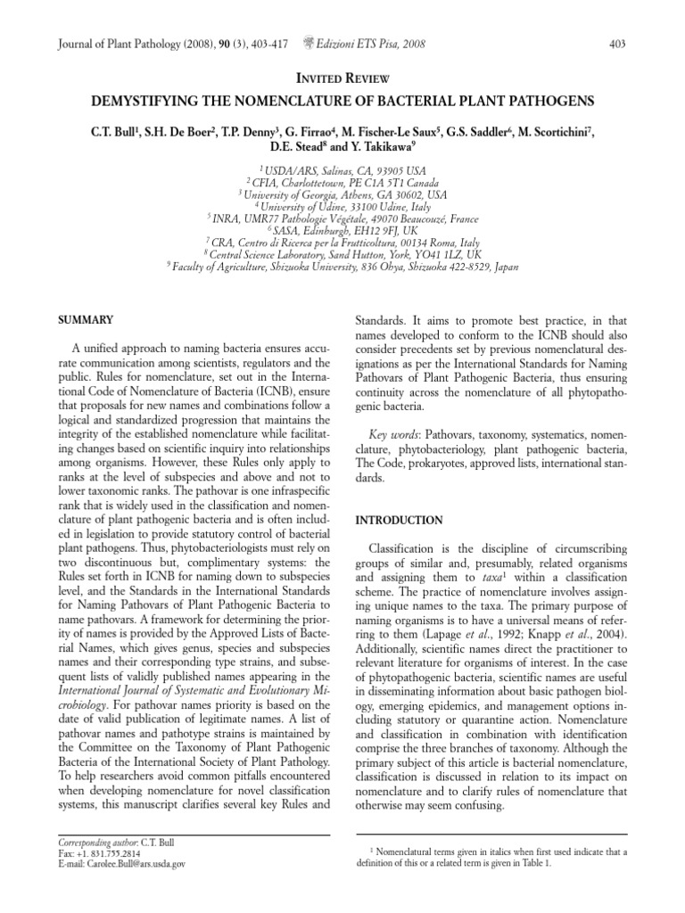 DEMYSTIFYING THE NOMENCLATURE OF BACTERIAL PLANT PATHOGENS | PDF ...
