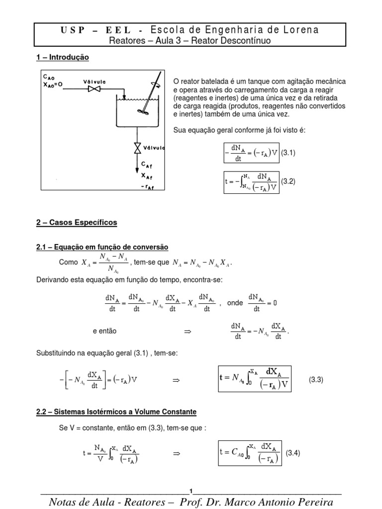 Aula 3 - Reator Descontínuo | PDF | Ciências e Matemática