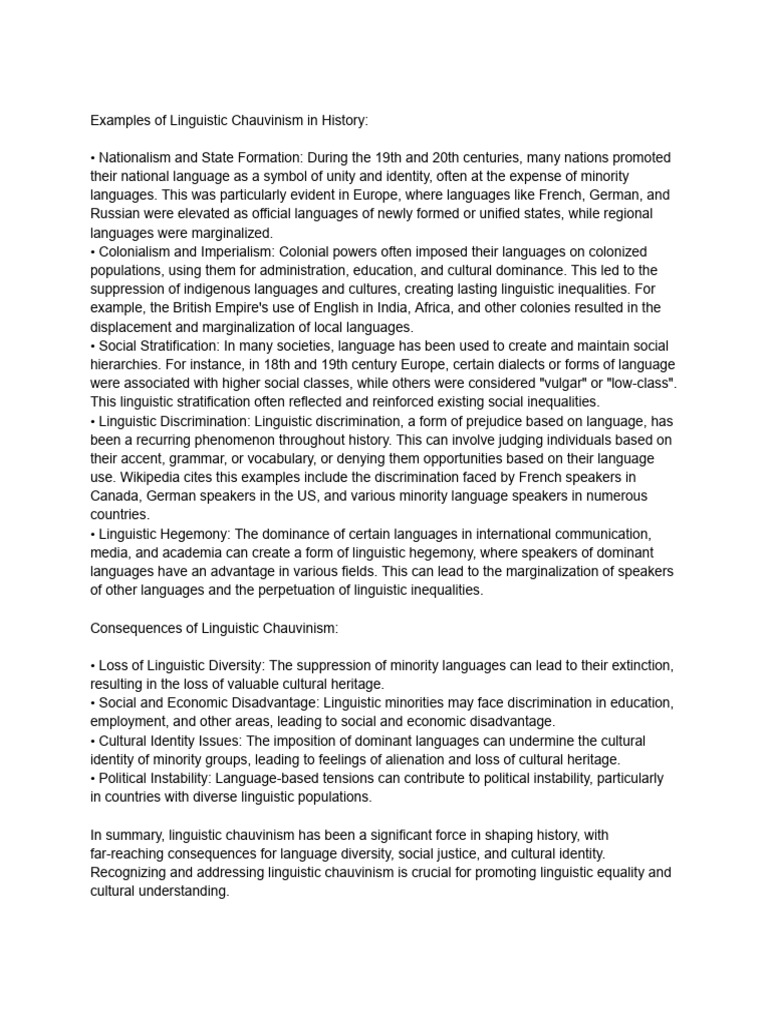 Historical Examples of Linguistic Chauvinism | PDF | Minority Group ...