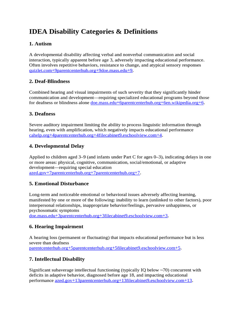IDEA Disability Categories | PDF | Disability | Intellectual Disability