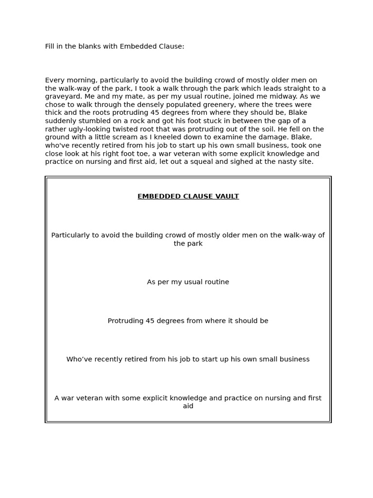 Embedded Clause Worksheet | PDF