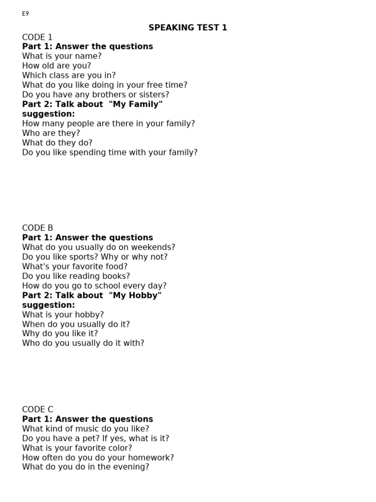 Speaking Test 1 | PDF