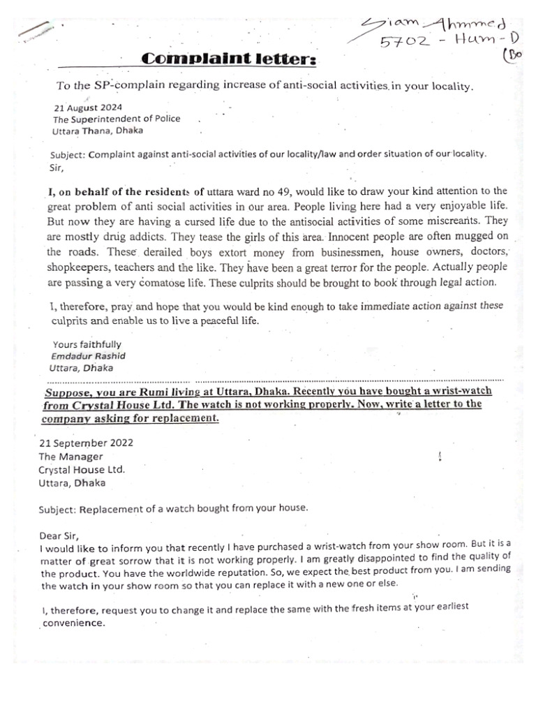 English Letter and Paragraph | PDF