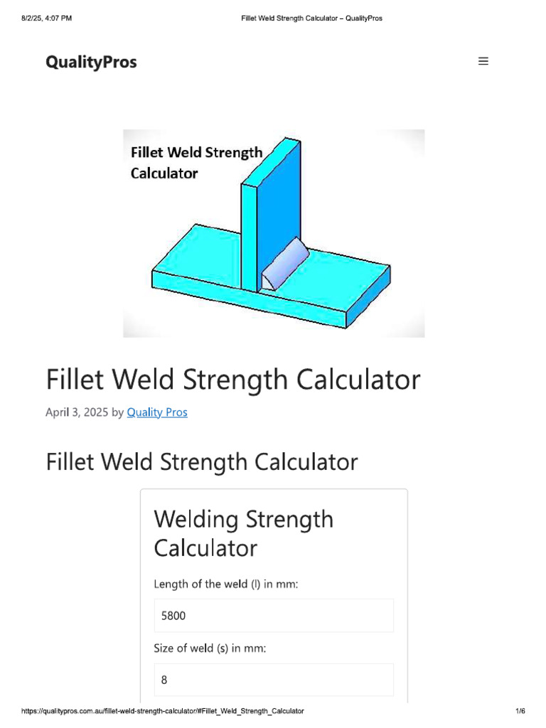 Fillet Weld Strength Calculator | PDF