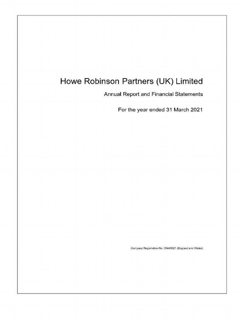 2021 03 - Howe Robinson Partners (UK) Ltd | PDF | Going Concern | Audit