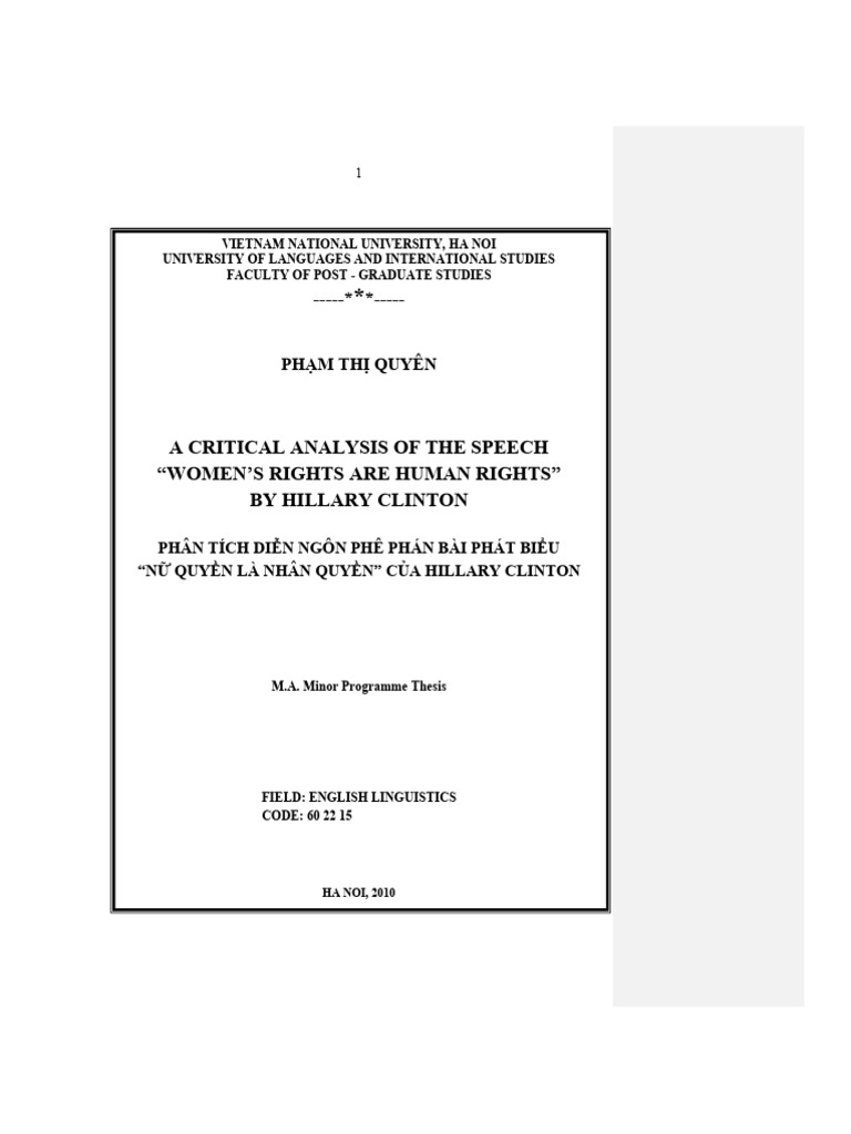 Analysis of Clinton's Women's Rights Speech | PDF | Discourse | Linguistics