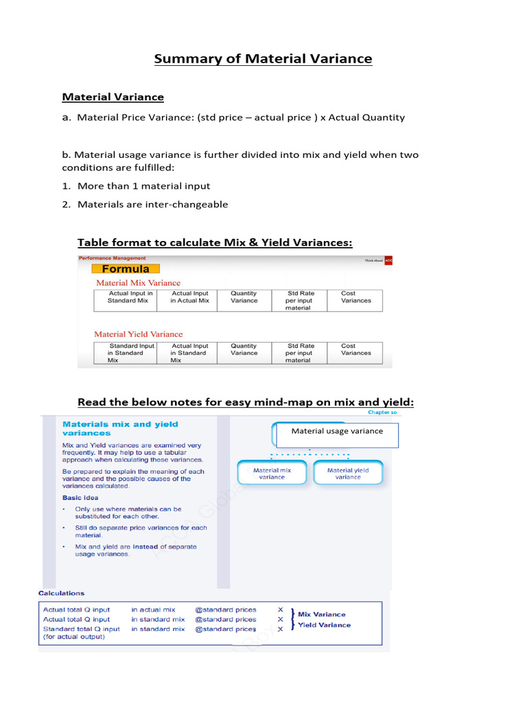 Material Mix & Yield Variances | PDF