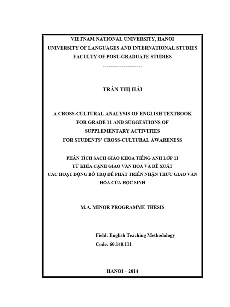 A Cross Cultural Analysis of English Textbook For Grade 11 and ...