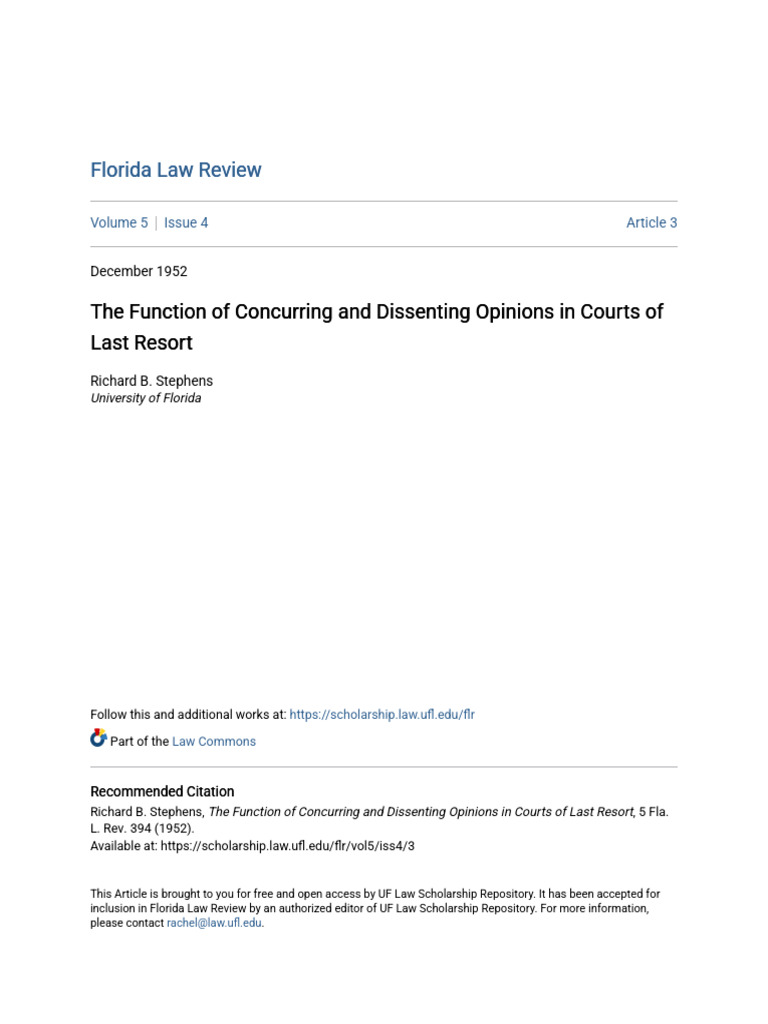 The Function of Concurring and Dissenting Opinions in Courts of L | PDF ...