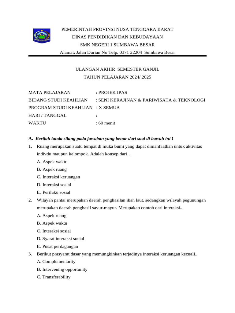 Soal Pas Semester Ganjil Projek Ipas 2024.2025 | PDF