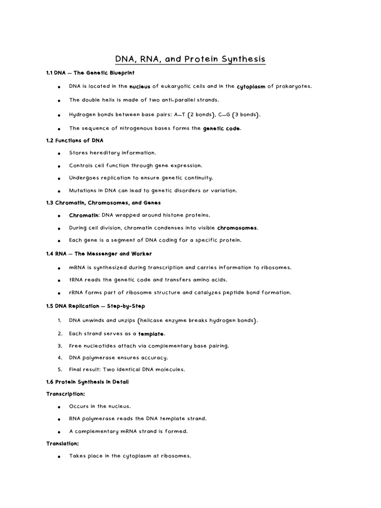 Dna Rna And Protein Synthesis Pdf