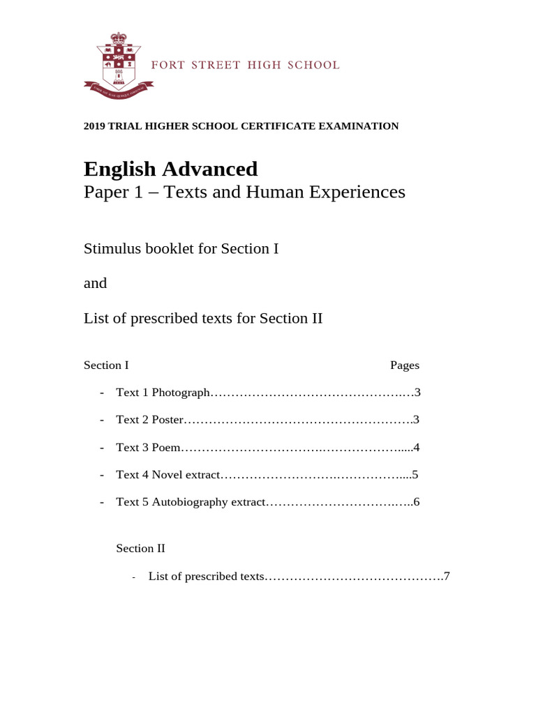 2019 HSC English Advanced Exam Guide | PDF
