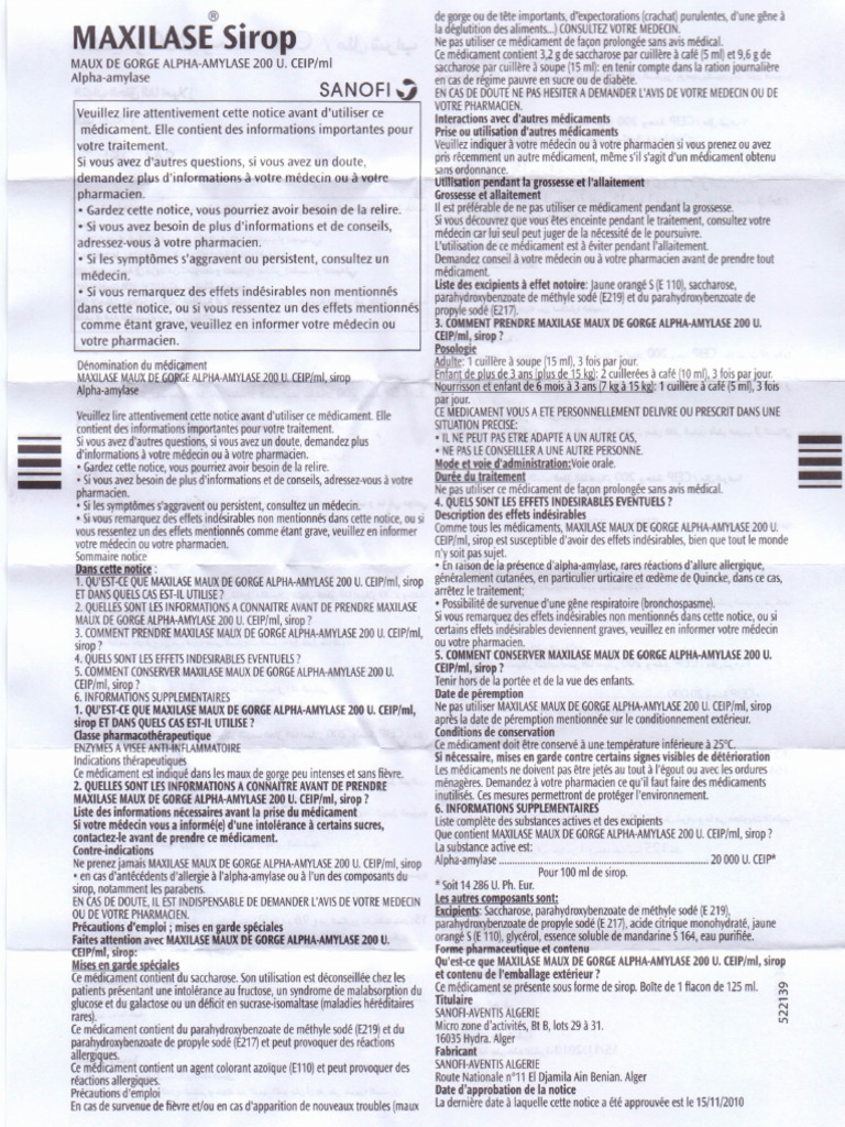 Posologie et effets de Maxilase Sirop | PDF | Effet indésirable | Soins ...