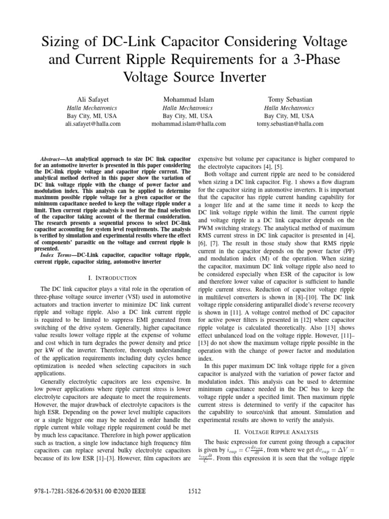 DC-Link Capacitor Sizing for Inverters | PDF | Capacitor | Power Inverter