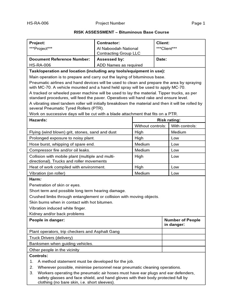 HS-RA-006 - Asphalt Bitumous Base Course | PDF | Occupational Safety ...