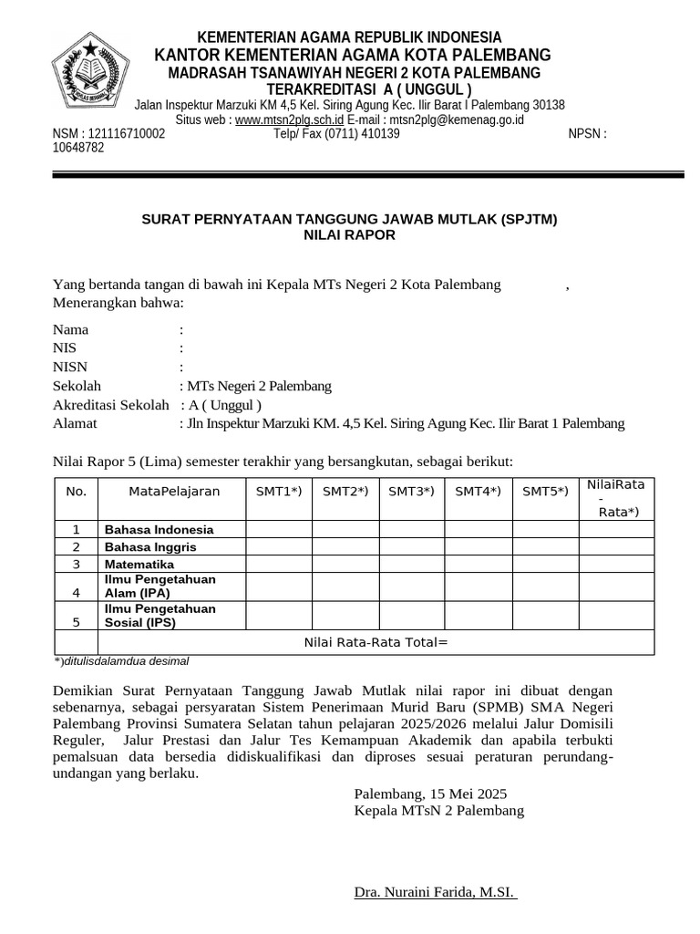 Salinan SPTJM contoh SPTJM sekolah untuk | PDF