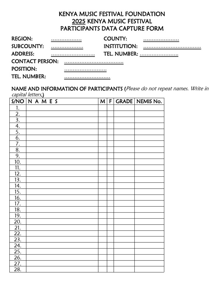 Data Capture Form 2025 With Nemis Final | PDF