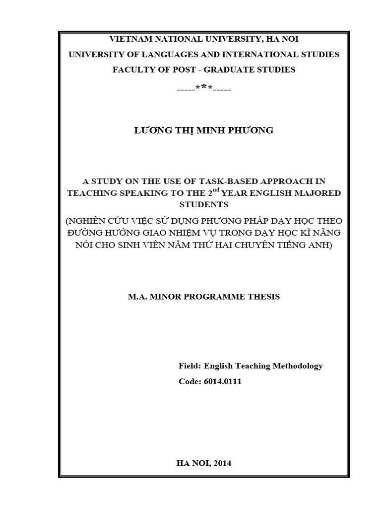 A Study on the Use of Task Based Approach in Teaching Speaking to the 2nd Year English Majored ...