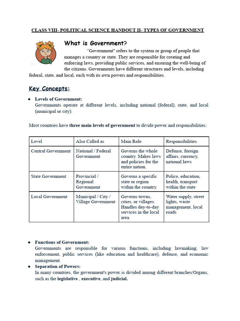 Types of Government for Class 8 | PDF | Monarch | Monarchy