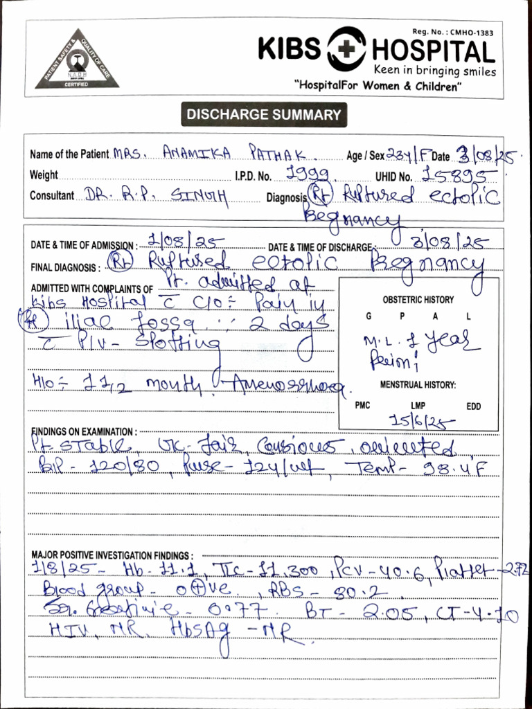 Anamika Discharge Summary | PDF | Medicine | Health Care