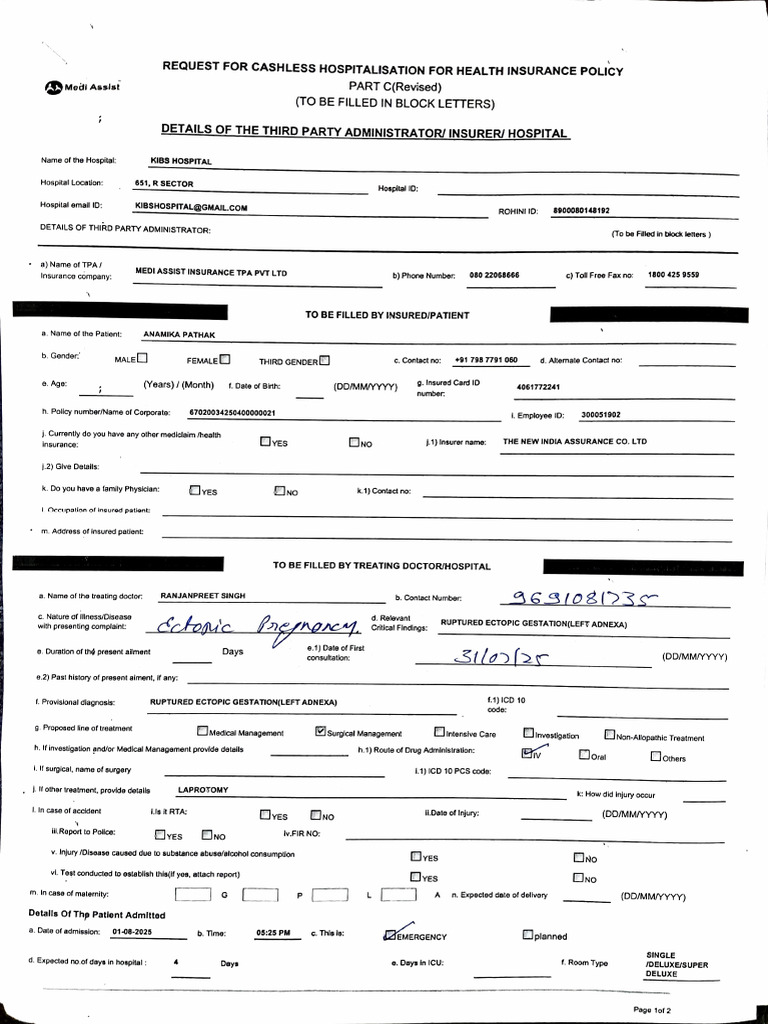 Anamika Preauth Form | PDF | Insurance | Medicine