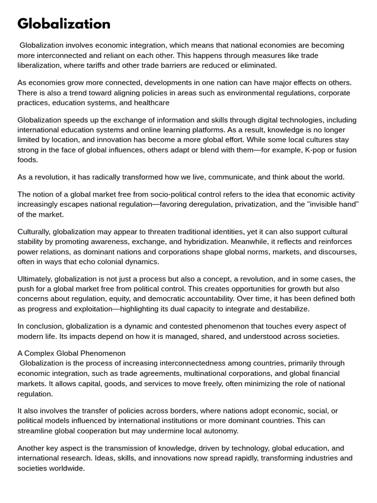 Understanding Globalization's Impact | PDF | Globalization | Market ...