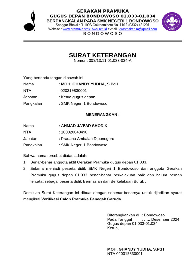 3. Surat Keterangan Berkelakuan Baik_gudep | PDF