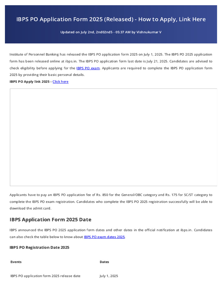 IBPS PO Application Form 2025 Details | PDF | Debit Card | Payments