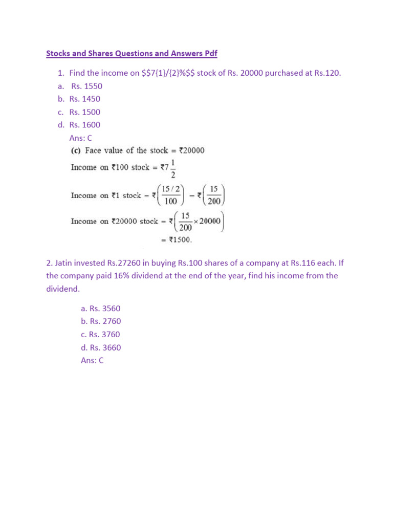 Stock Level Q&A Guide | PDF | Dividend | Stocks