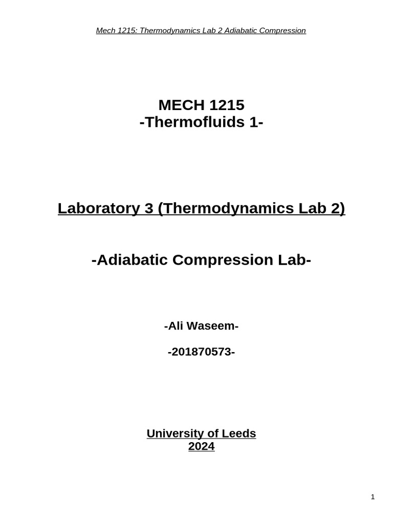 Adiabatic Compression in Thermodynamics Lab | PDF | Gases | Heat