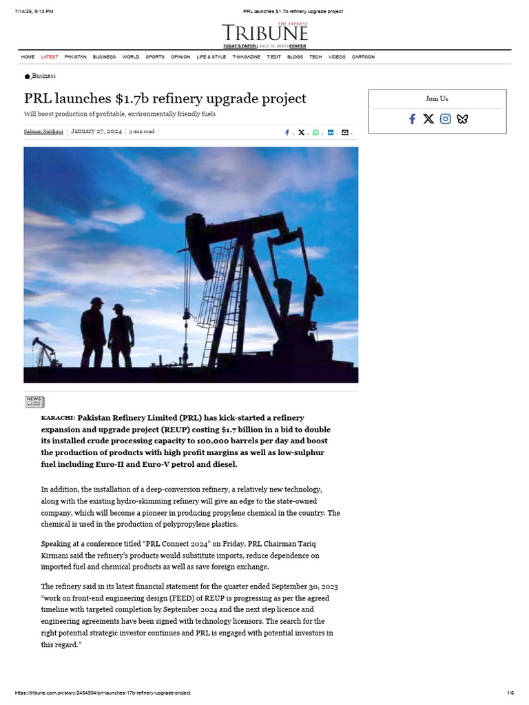 PRL Launches $1.7b Refinery Upgrade Project | PDF | Oil Refinery ...