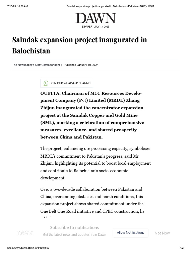 Saindak Expansion Project Inaugurated in Balochistan - Pakistan | PDF