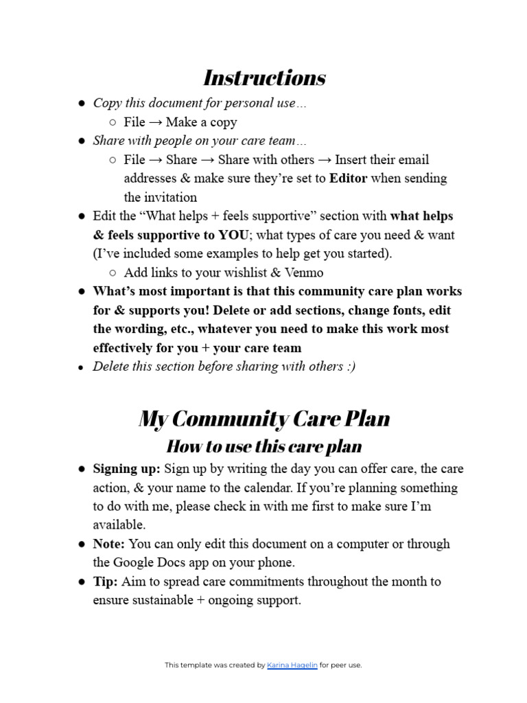 Community Care Plan Template | PDF