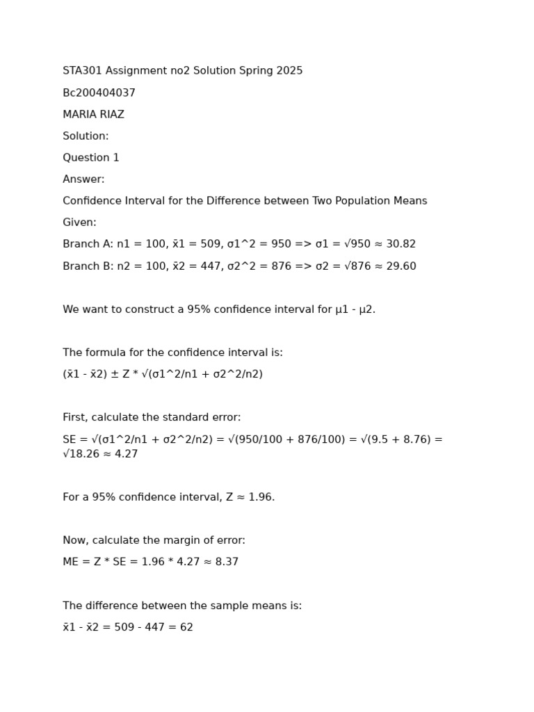 STA301 Spring 2025 Assignment Solutions | PDF